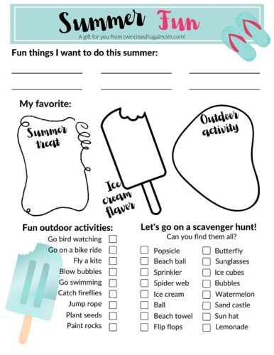 Free Printable Summer Fun Activity Page - Twin Cities Frugal Mom