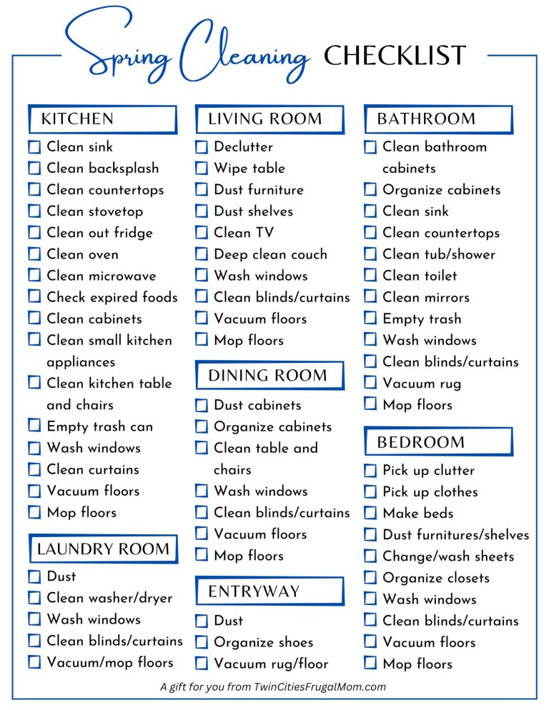 Free Printable Spring Cleaning Checklist - Twin Cities Frugal Mom